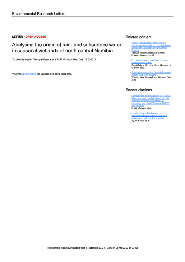 (PDF) Analysing the origin of rain- and subsurface water in seasonal ...