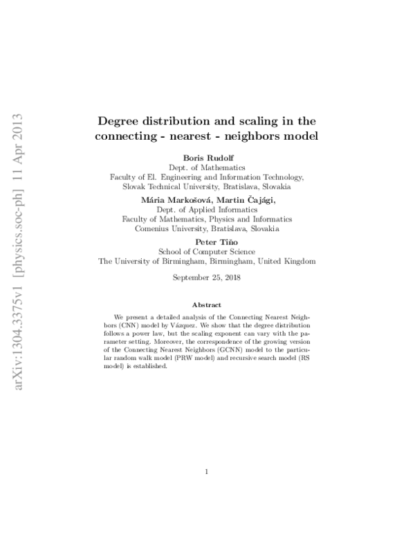 (PDF) Degree distribution and scaling in the connecting-nearest ...