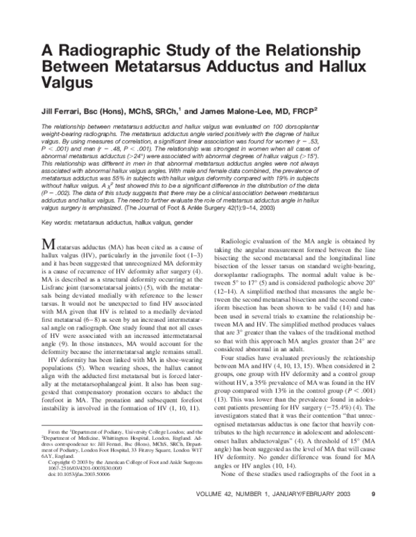 (PDF) A radiographic study of the relationship between metatarsus ...