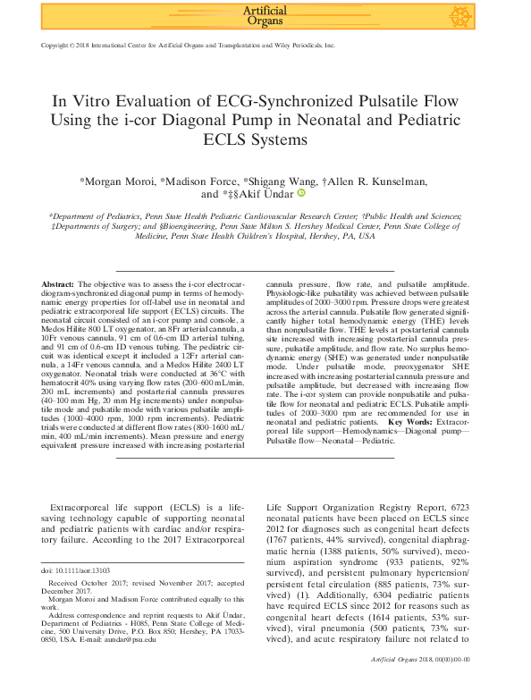 (PDF) In Vitro Evaluation of ECG‐Synchronized Pulsatile Flow Using the ...