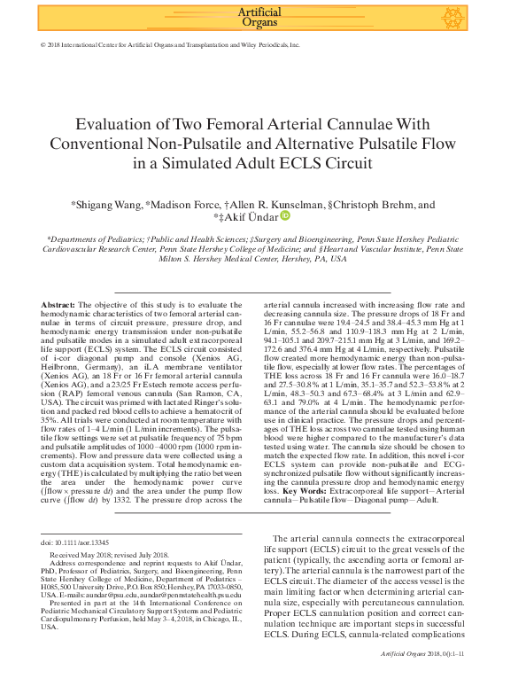 (PDF) Evaluation of Two Femoral Arterial Cannulae With Conventional Non ...