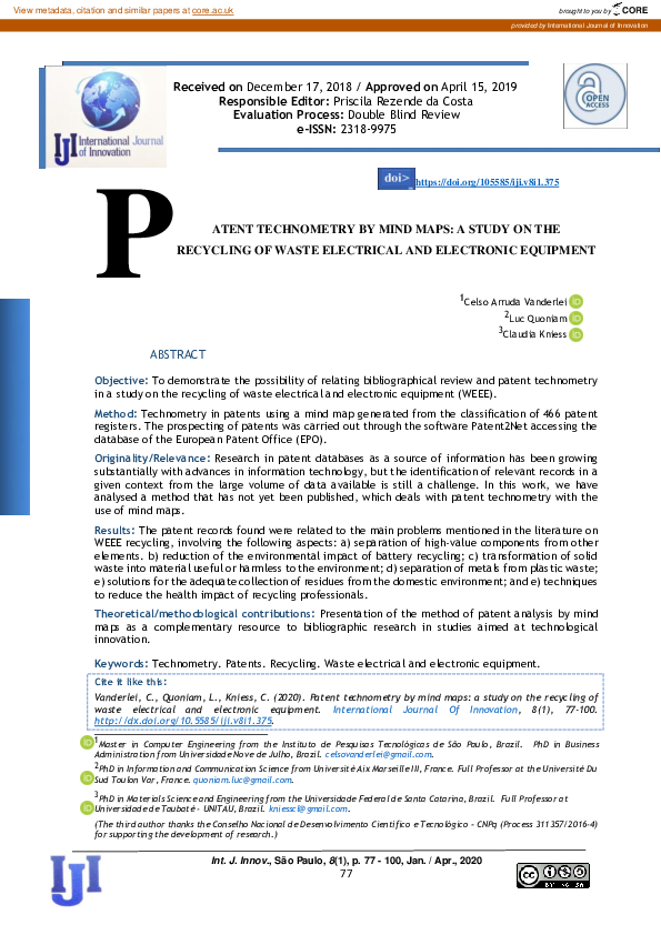 (PDF) Patent technometry by mind maps: a study on the recycling of ...