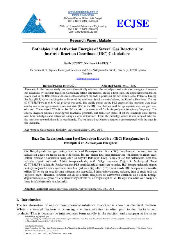 (PDF) Enthalpies and Activation Energies of Several Gas Reactions by ...