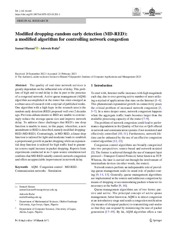 (PDF) Modified dropping-random early detection (MD-RED): a modified ...