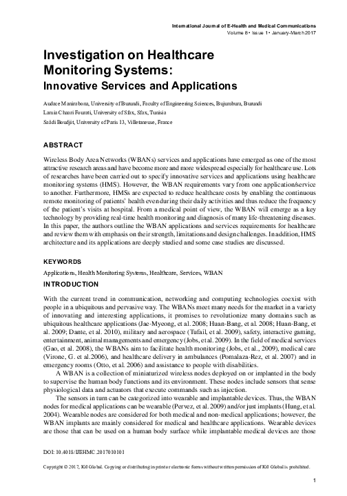 (PDF) Investigation on Healthcare Monitoring Systems