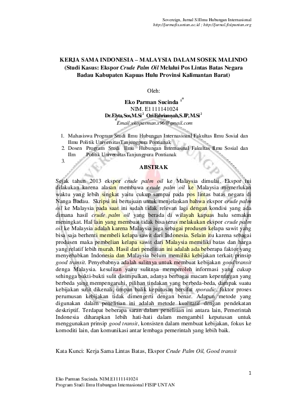 (PDF) KERJA SAMA INDONESIA – MALAYSIA DALAM SOSEK MALINDO (Studi Kasus ...