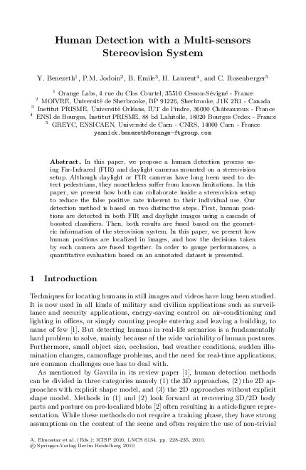 Pdf Human Detection With A Multi Sensors Stereovision System