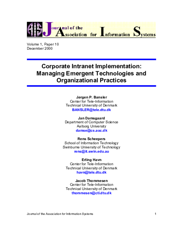 (PDF) Corporate Intranet Implementation: Managing Emergent Technologies ...