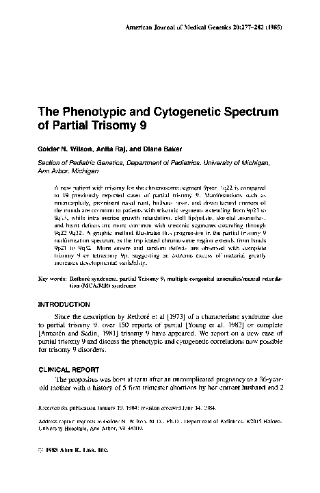 (PDF) The phenotypic and cytogenetic spectrum of partial trisomy 9