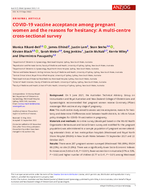 (PDF) COVID ‐19 vaccine acceptance among pregnant women and the reasons ...