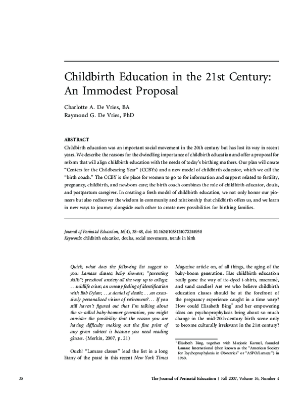 (PDF) Childbirth Education in the 21st Century: An Immodest Proposal