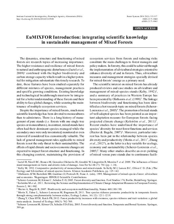 (PDF) EuMIXFOR Introduction: integrating scientific knowledge in sustainable management of mixed ...