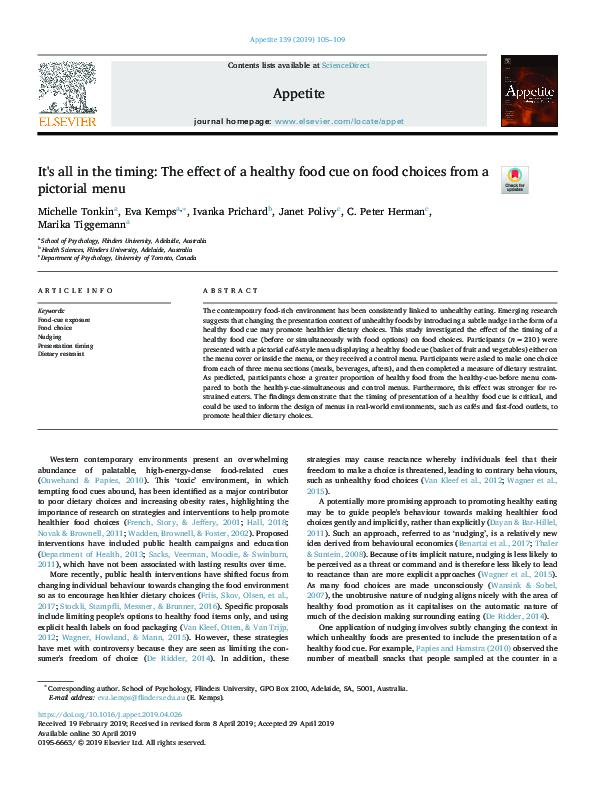 (PDF) It's all in the timing: The effect of a healthy food cue on food ...