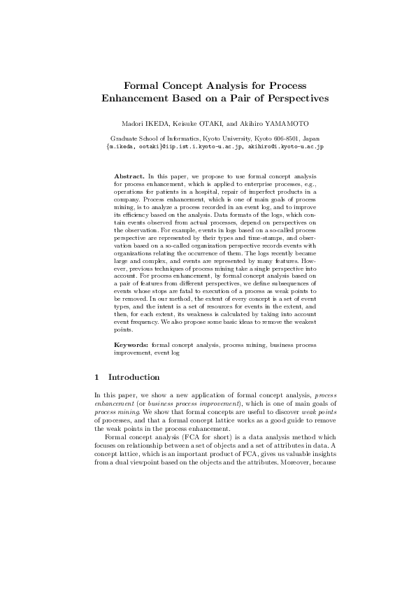 (PDF) Formal Concept Analysis for Process Enhancement Based on a Pair of Perspectives