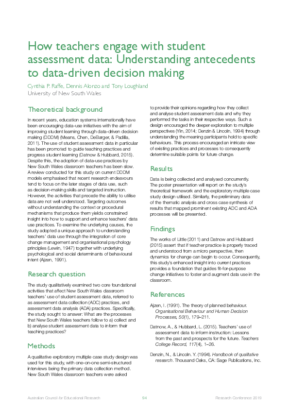 (PDF) How teachers engage with student assessment data: Understanding antecedents to data-driven ...