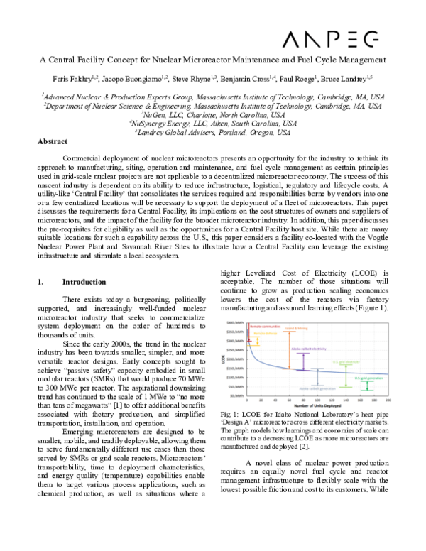 (PDF) A Central Facility Concept for Nuclear Microreactor Maintenance ...
