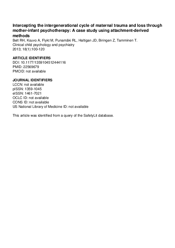 (PDF) Intercepting the intergenerational cycle of maternal trauma and ...