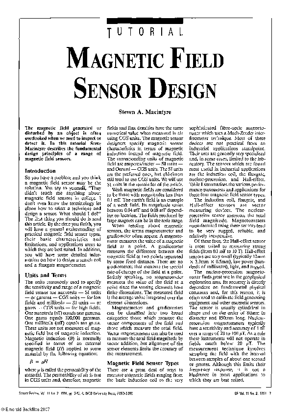 (PDF) Magnetic Field Sensor Design