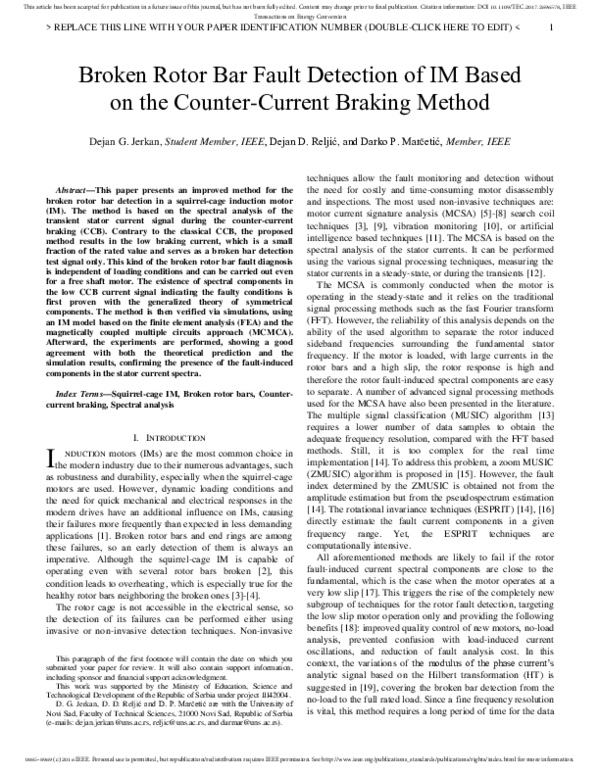 (PDF) Broken Rotor Bar Fault Detection of IM Based on the Counter-Current Braking Method