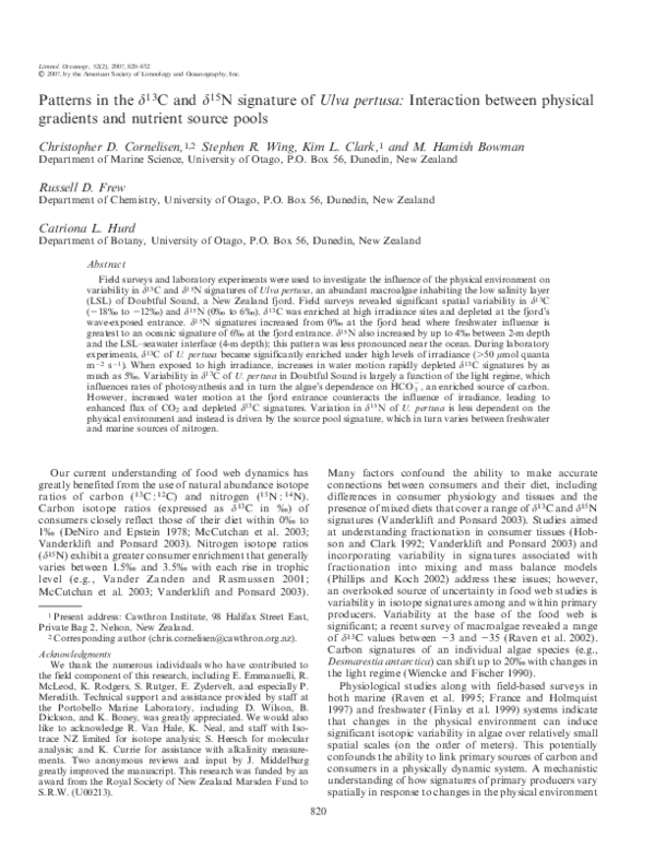 (PDF) Patterns in the δ13C and δ15N signature of Ulva pertusa ...