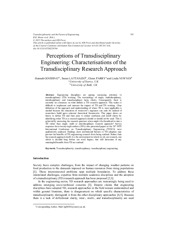 (PDF) Perceptions of Transdisciplinary Engineering: Characterisations of the Transdisciplinary ...