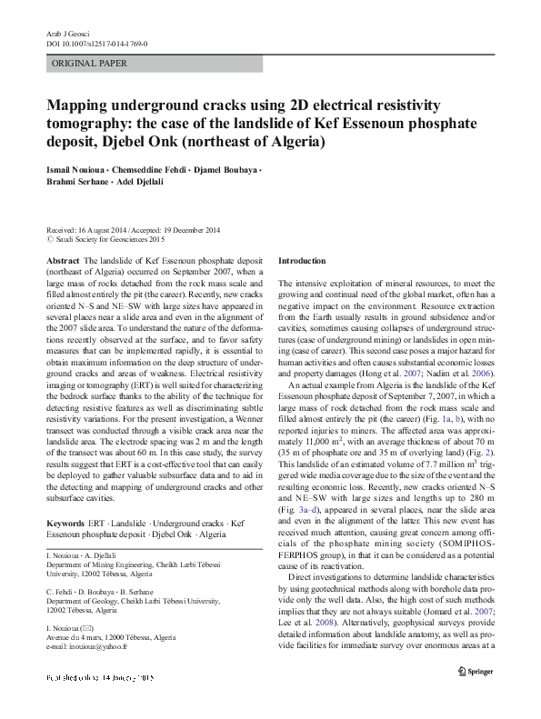 (PDF) Mapping underground cracks using 2D electrical resistivity ...