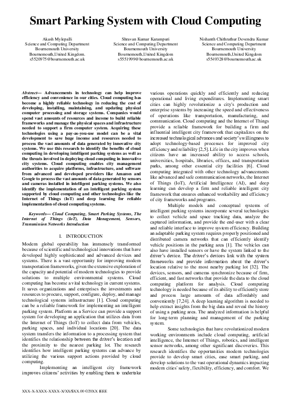 (PDF) Smart Parking System with Cloud Computing | Akash Mylepalli and Shravan Kumar Karampuri ...