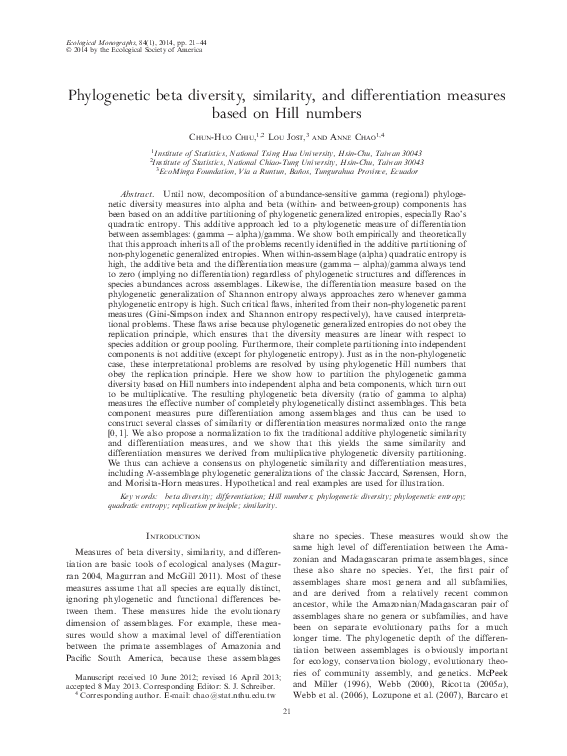 (PDF) Phylogenetic beta diversity, similarity, and differentiation ...