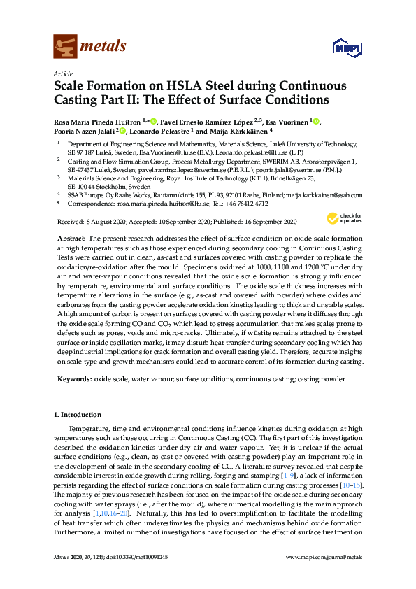 (PDF) Scale Formation on HSLA Steel during Continuous Casting Part II ...
