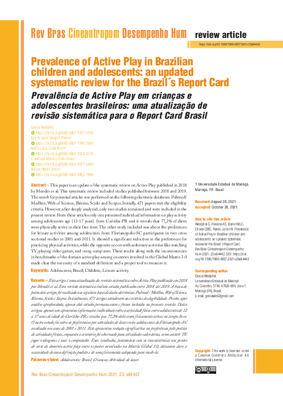 (PDF) Prevalence of Active Play in Brazilian children and adolescents ...