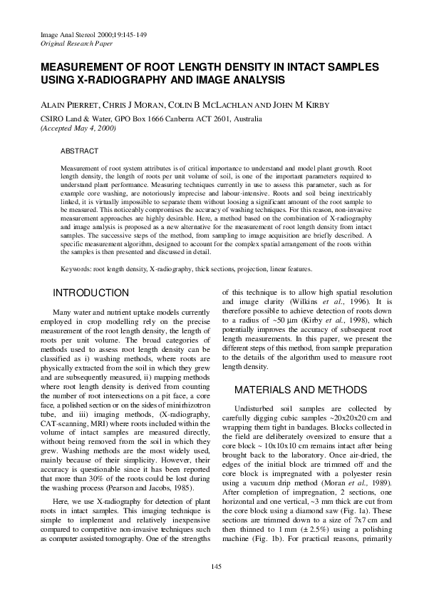 (PDF) Measurement of Root Length Density in Intact Samples Using X ...