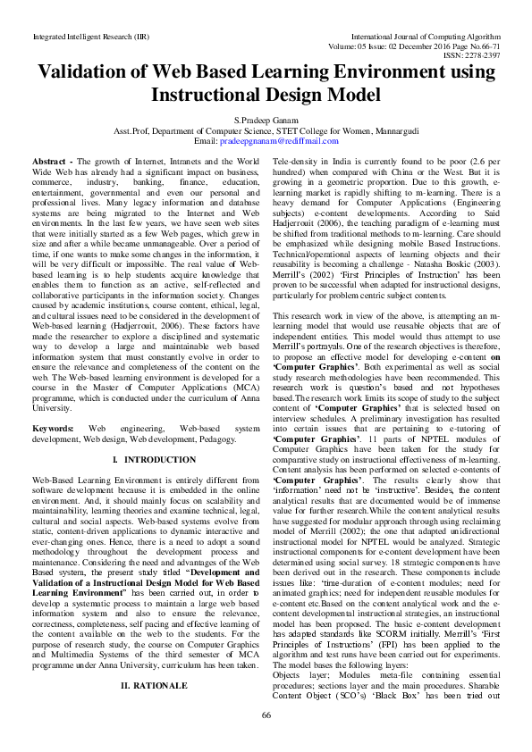 (PDF) Validation of Web Based Learning Environment using Instructional Design Model