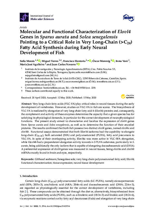 (PDF) Characterization of Elovl4 Genes in Fish for VLC-FA Synthesis