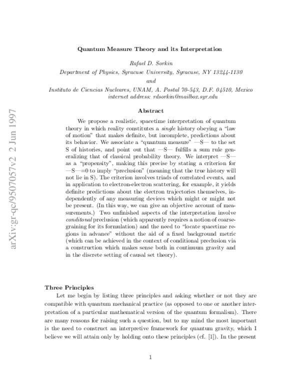 (PDF) Quantum measure theory and its interpretation
