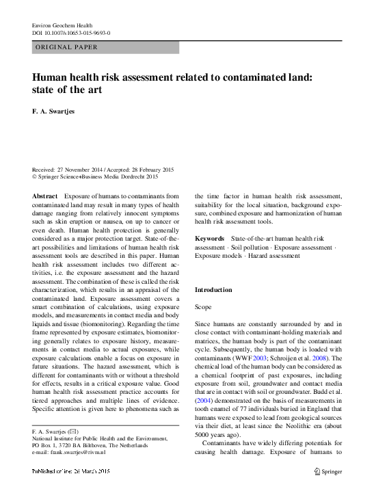 (PDF) Human health risk assessment related to contaminated land: state ...