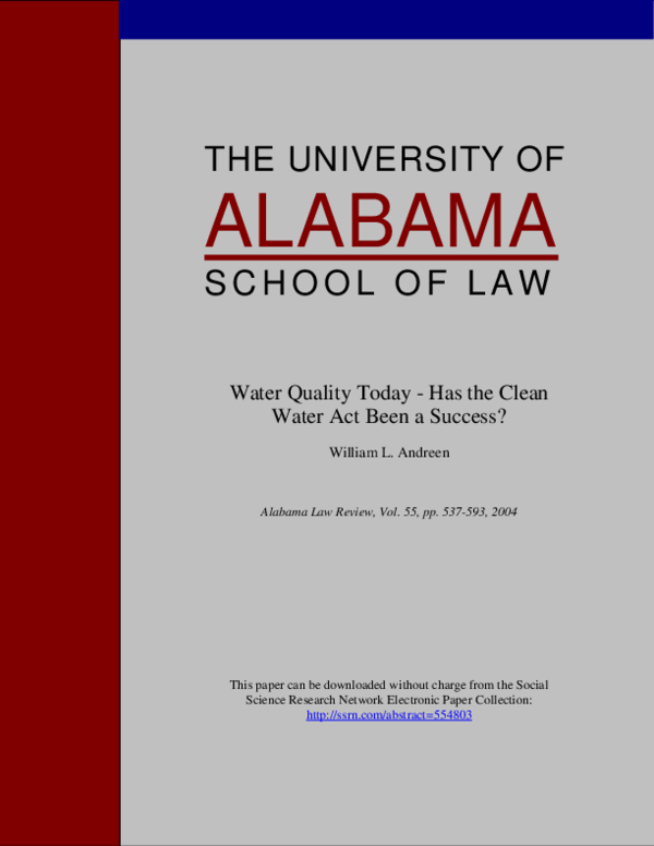 (PDF) Water Quality Today - Has the Clean Water Act Been a Success?