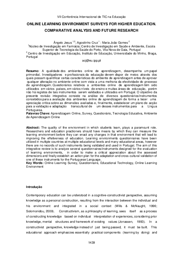 (PDF) Online learning environment surveys for higher education : comparative analysis and future ...