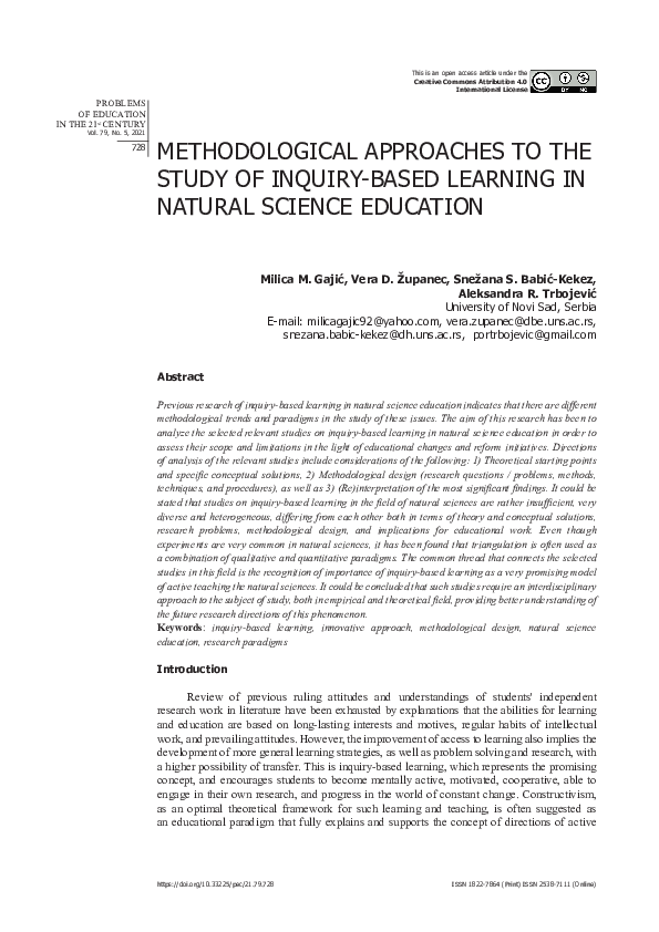 (PDF) Methodological Approaches to the Study of Inquiry-Based Learning ...