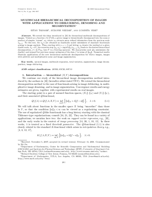 (PDF) Multiscale hierarchical decomposition of images with applications to deblurring, denoising ...