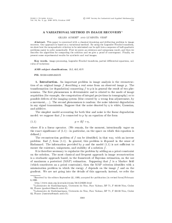 (PDF) A Variational Method in Image Recovery