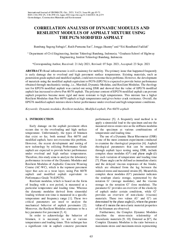 Correlation Analysis Of Dynamic Modulus And Resilient Modulus Of Asphalt Mixture Using The Pg76