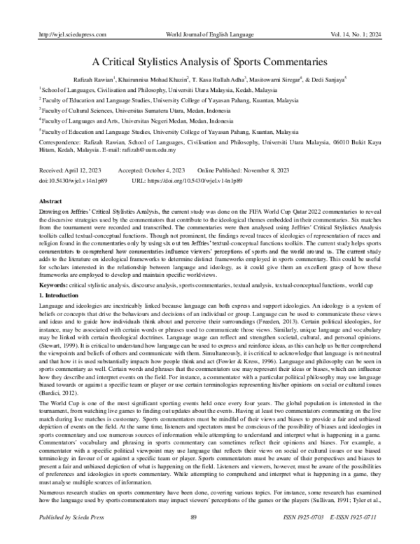 (PDF) A Critical Stylistics Analysis of Sports Commentaries