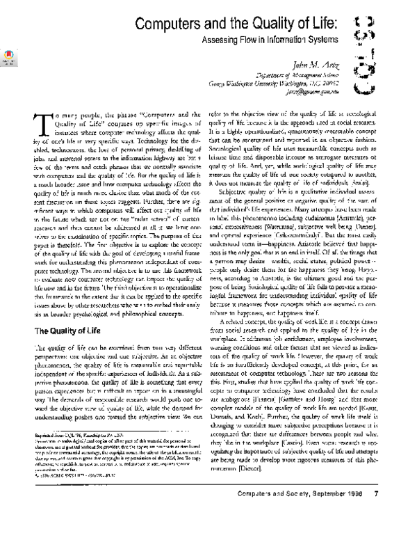 (PDF) Computers and the quality of life