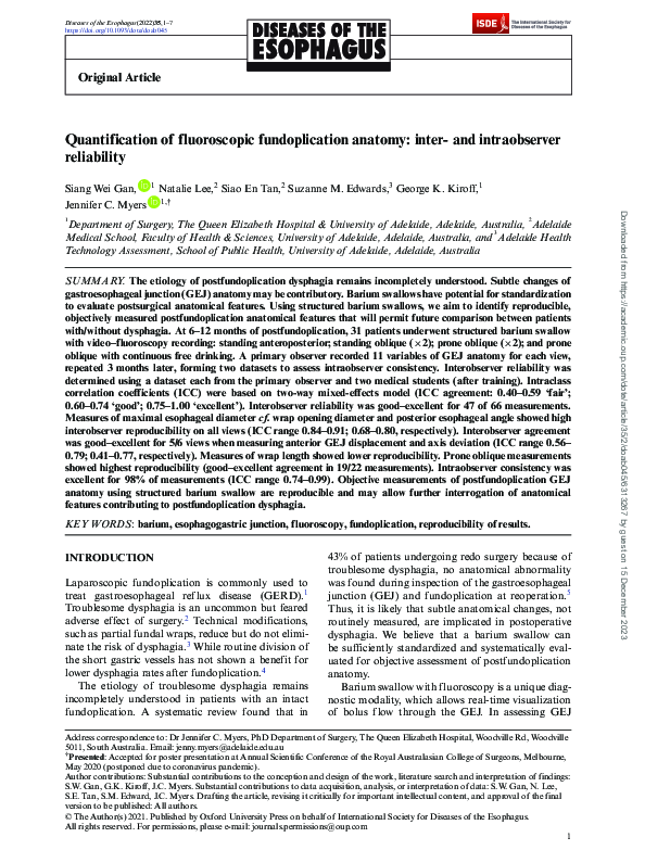 (PDF) Quantification of fluoroscopic fundoplication anatomy: inter- and ...