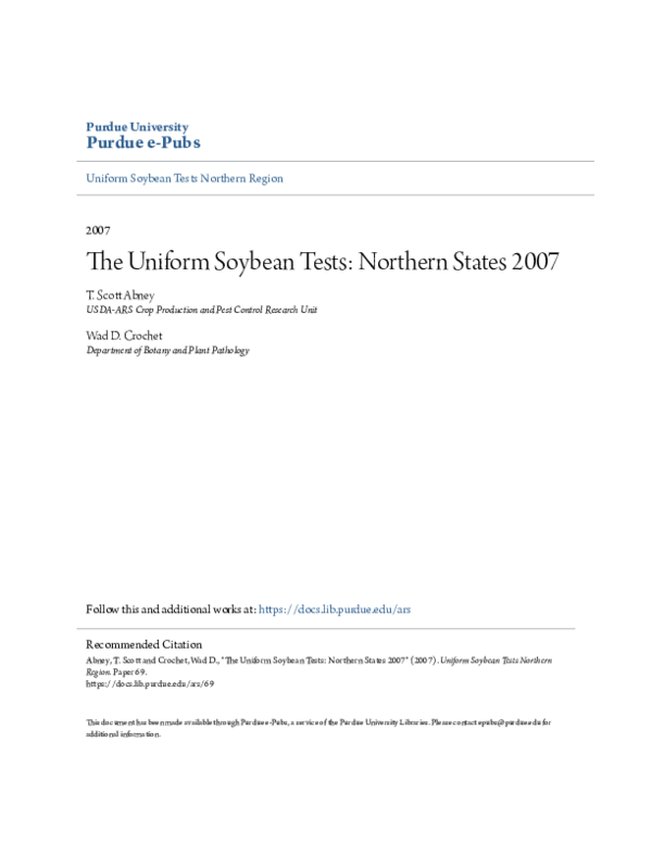 (PDF) The Uniform Soybean Tests: Northern States 2007 | Scott Abney ...