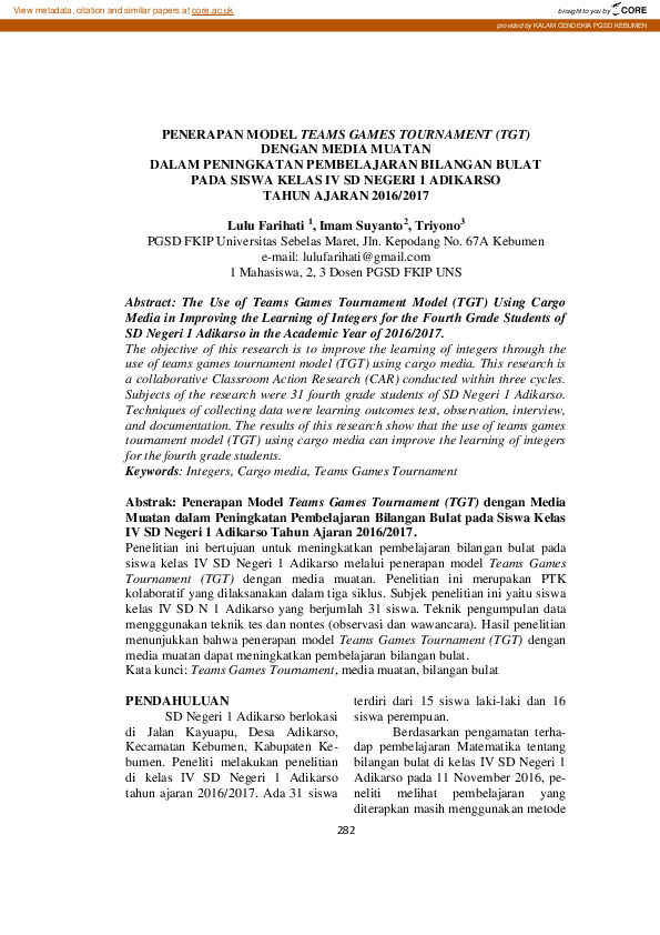 (PDF) Penerapan Model Teams Games Tournament (TGT) Dengan Media Muatan Dalam Peningkatan ...