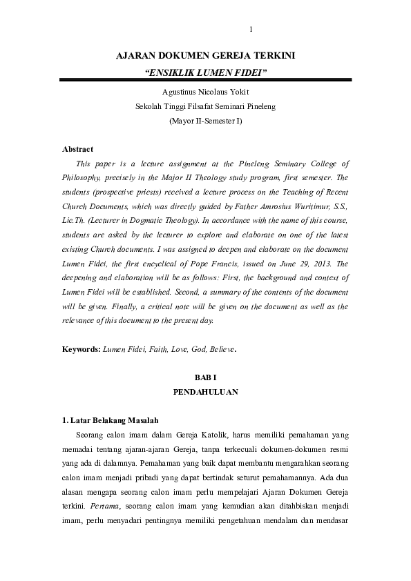 Doc Ajaran Dokumen Gereja Terkini Ensiklik Lumen Fidei