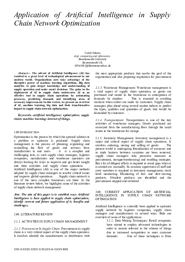 (DOC) Application of Artificial Intelligence in Supply Chain Network Optimization