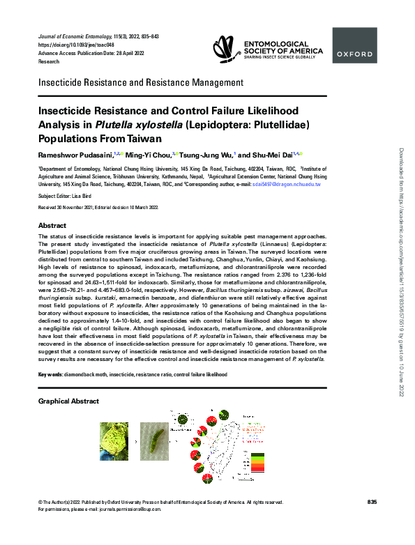(PDF) Insecticide Resistance and Control Failure Likelihood Analysis in ...