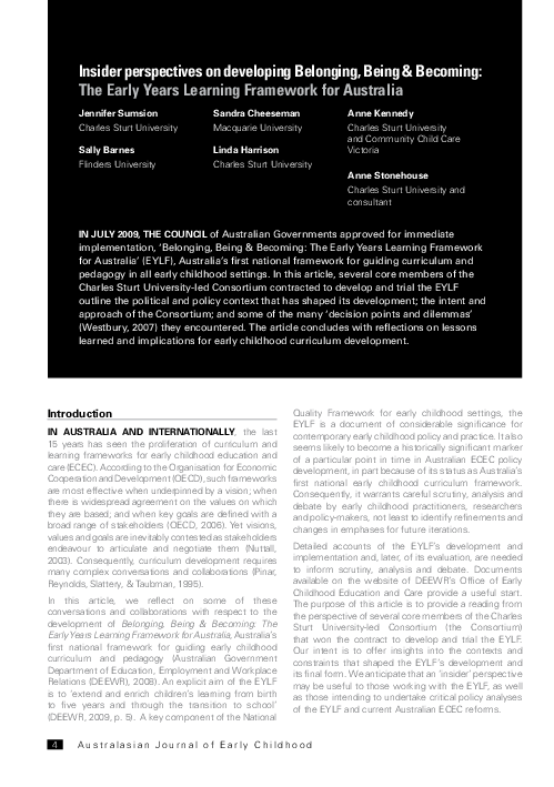 (PDF) Insider Perspectives on Developing Belonging, being & Becoming: The Early Years Learning ...